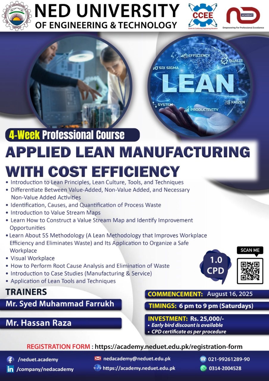 Applied Lean Manufacturing With Cost Efficiency | NED Academy - CCEE | CMPP | PTMC